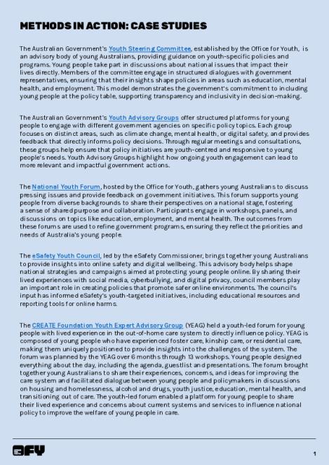 Mini guide 5: Methods in action – case studies - Office for Youth, Australian Government